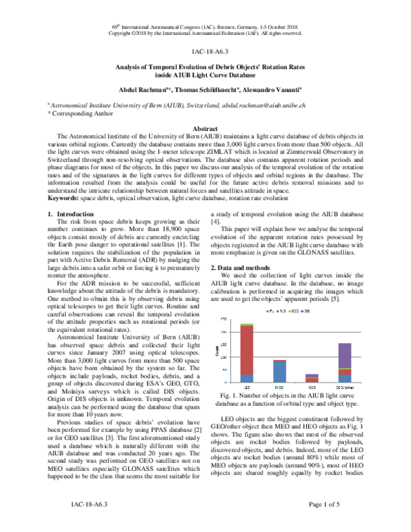 (PDF) Analysis of Temporal Evolution of Debris Objects’ Rotation Rates ...