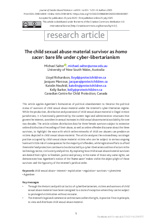 (PDF) The child sexual abuse material survivor as homo sacer: bare life ...