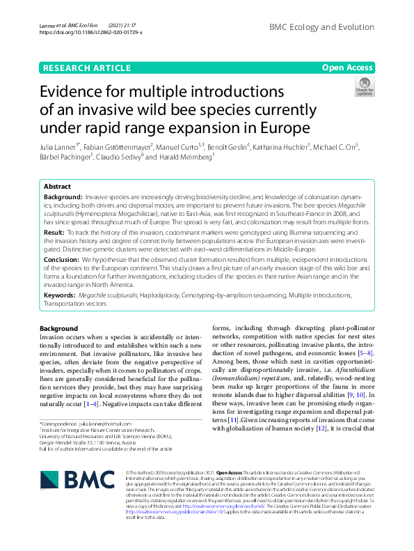 (PDF) Evidence for multiple introductions of an invasive wild bee ...