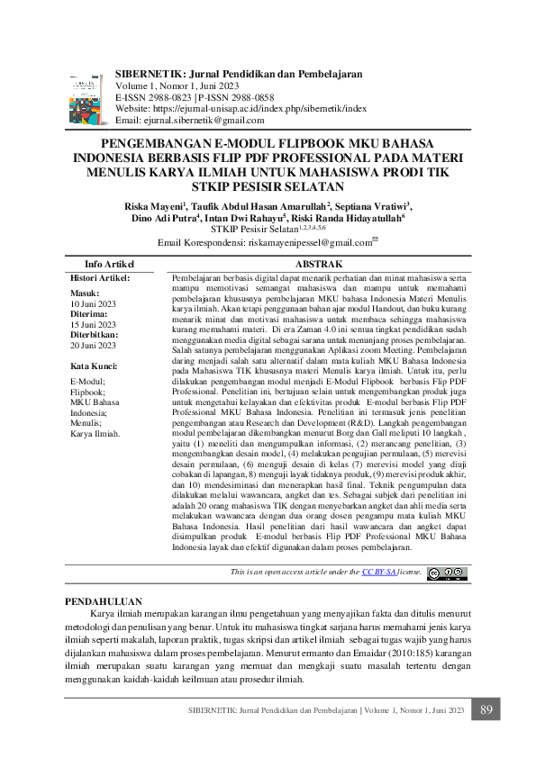 (PDF) Pengembangan E-Modul Flipbook MKU Bahasa Indonesia Berbasis Flip PDF Professional pada ...