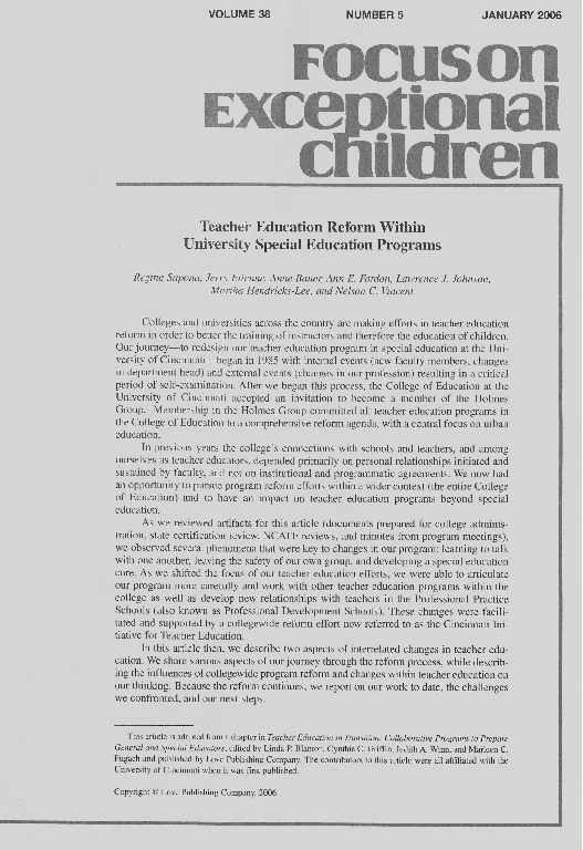 (PDF) Teacher Education Reform Within University Special Education Programs