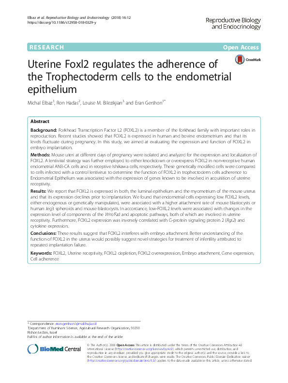 (PDF) Uterine Foxl2 regulates the adherence of the Trophectoderm cells ...