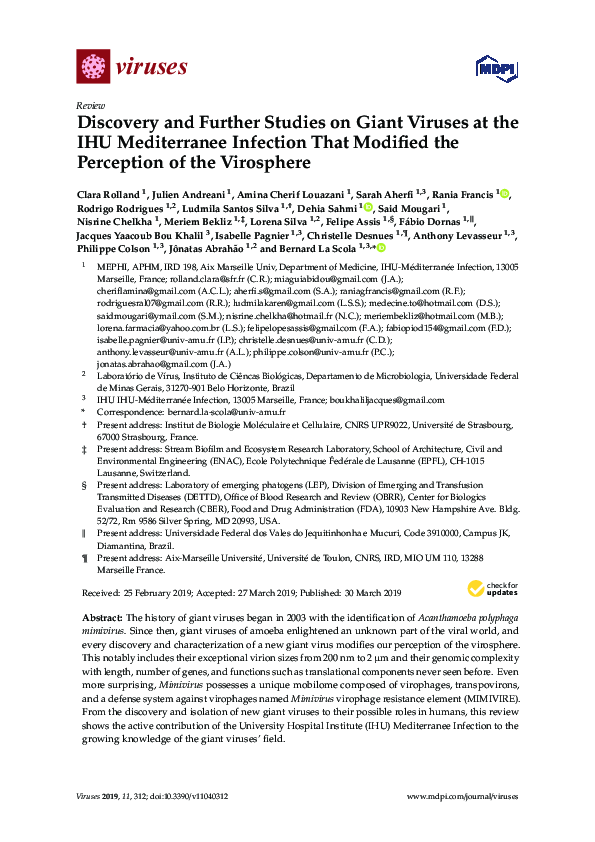 (PDF) Discovery and Further Studies on Giant Viruses at the IHU Mediterranee Infection That ...