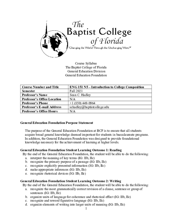 (PDF) ENG151: Introduction to College Composition