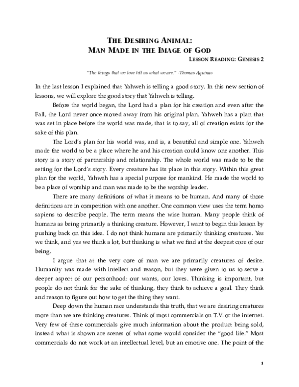 (PDF) The Desiring Animal: Man Made in the Image of God