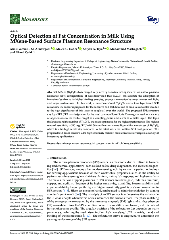 (PDF) Optical Detection of Fat Concentration in Milk Using MXene-Based ...