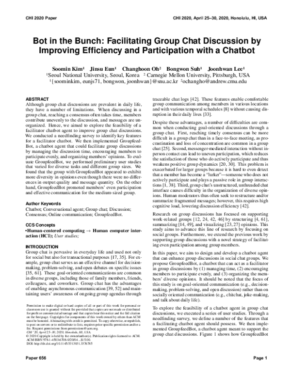 (PDF) Bot in the Bunch: Facilitating Group Chat Discussion by Improving ...