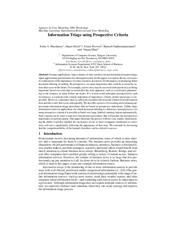 (PDF) Information triage using prospective criteria