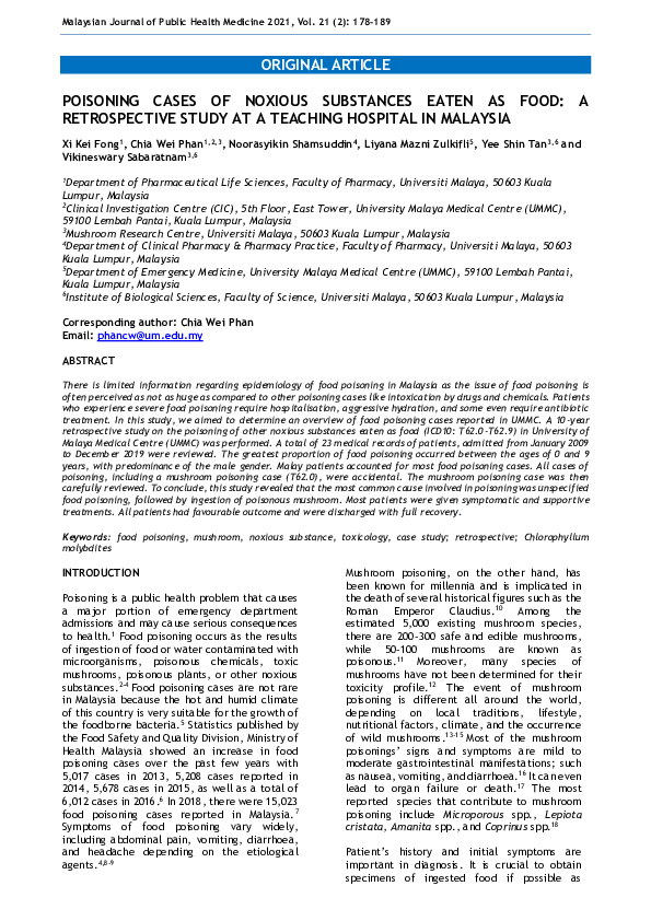 (PDF) Poisoning Cases of Noxious Substances Eaten as Food: A ...