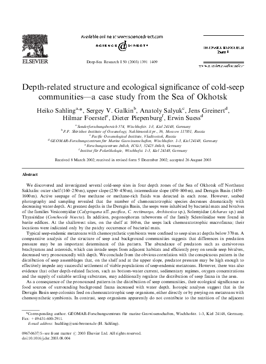 (PDF) Depth-related structure and ecological significance of cold-seep ...
