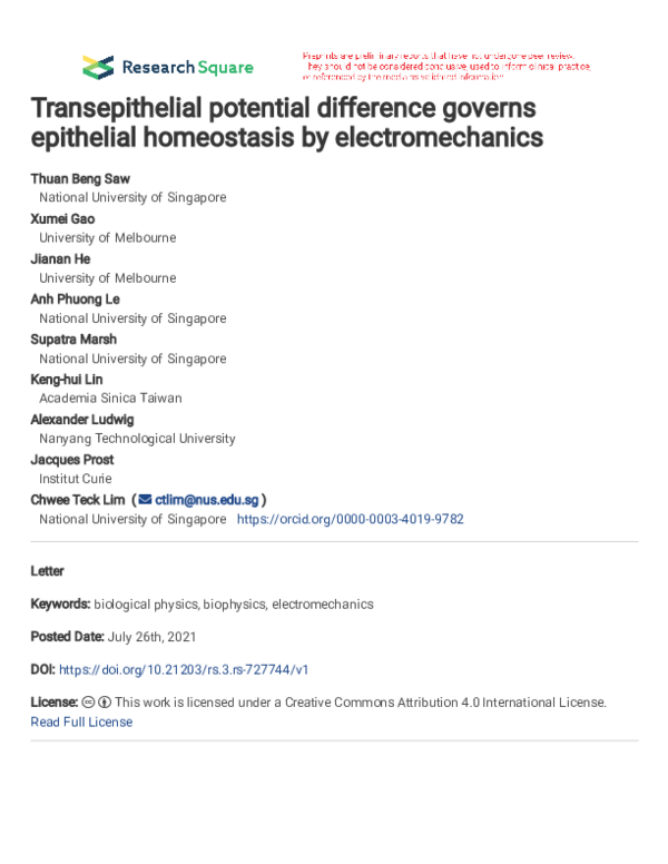 (PDF) Transepithelial potential difference governs epithelial ...