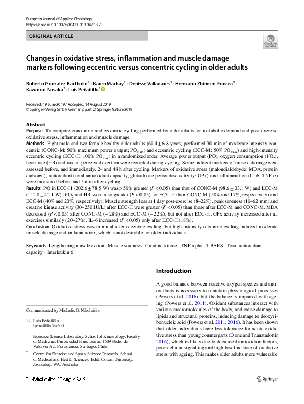(PDF) Changes in oxidative stress, inflammation and muscle damage ...