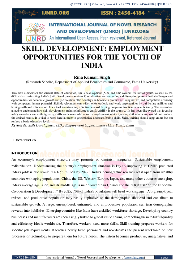 (PDF) SKILL DEVELOPMENT: EMPLOYMENT OPPORTUNITIES FOR THE YOUTH OF INDIA