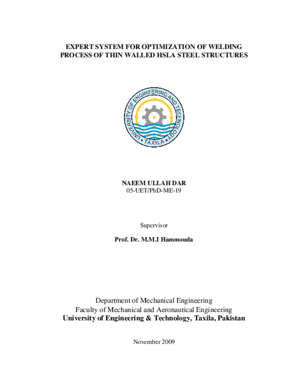 (PDF) Expert System For Optimization Of Welding Process Of Thin Walled HSLA Steel Structures