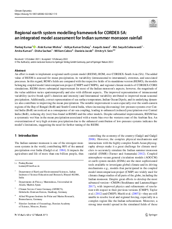 (PDF) Regional earth system modelling framework for CORDEX-SA: an integrated model assessment ...