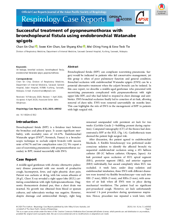 (PDF) Successful treatment of pyopneumothorax with bronchopleural ...
