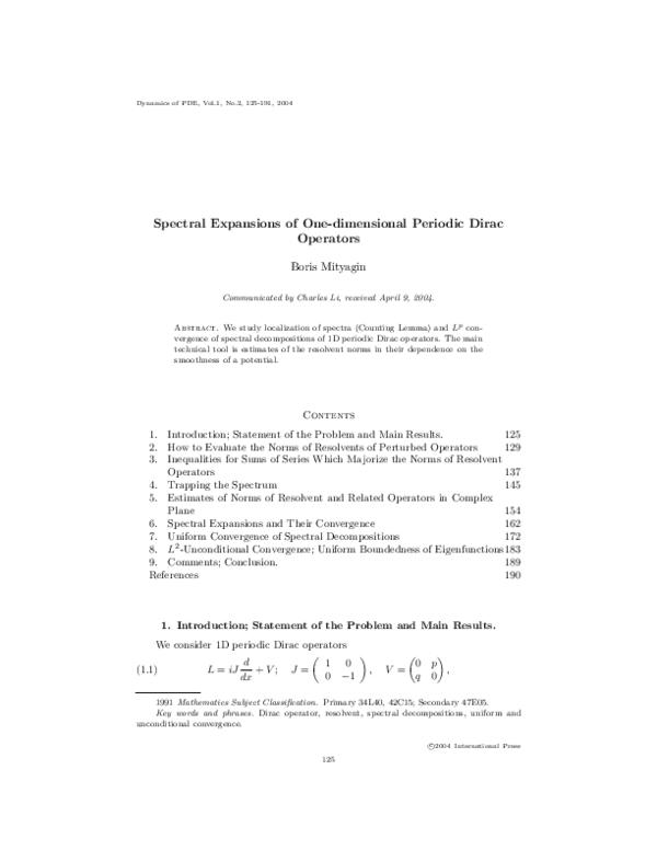 (PDF) Spectral expansions of one-dimensional periodic Dirac operators