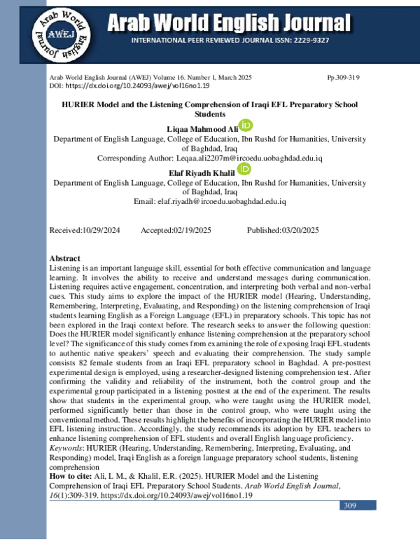 (PDF) HURIER Model and the Listening Comprehension of Iraqi EFL ...
