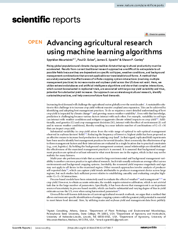 (PDF) Advancing agricultural research using machine learning algorithms