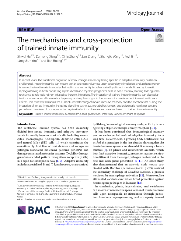 (PDF) The mechanisms and cross-protection of trained innate immunity