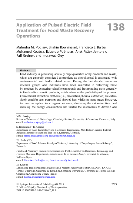 (PDF) Application of Pulsed Electric Field Treatment for Food Waste ...