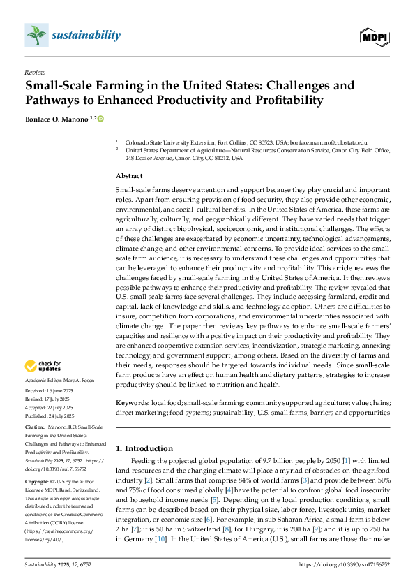 (PDF) Small-Scale Farming in the United States: Challenges and Pathways ...
