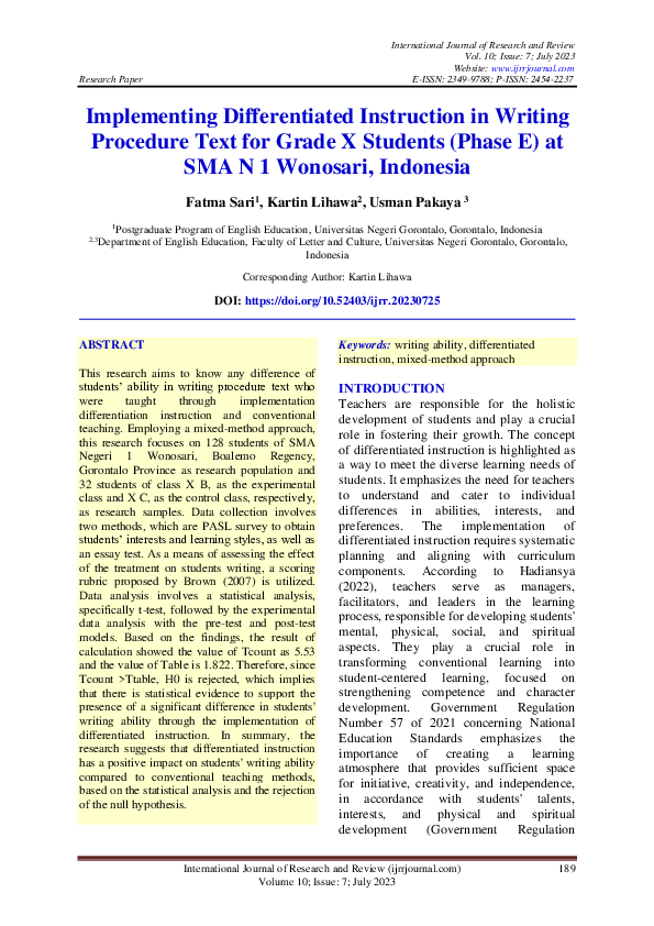 (pdf) Implementing Differentiated Instruction In Writing Procedure Text