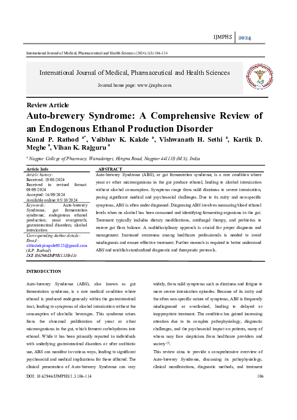 (PDF) Auto-brewery Syndrome: A Comprehensive Review of an Endogenous ...