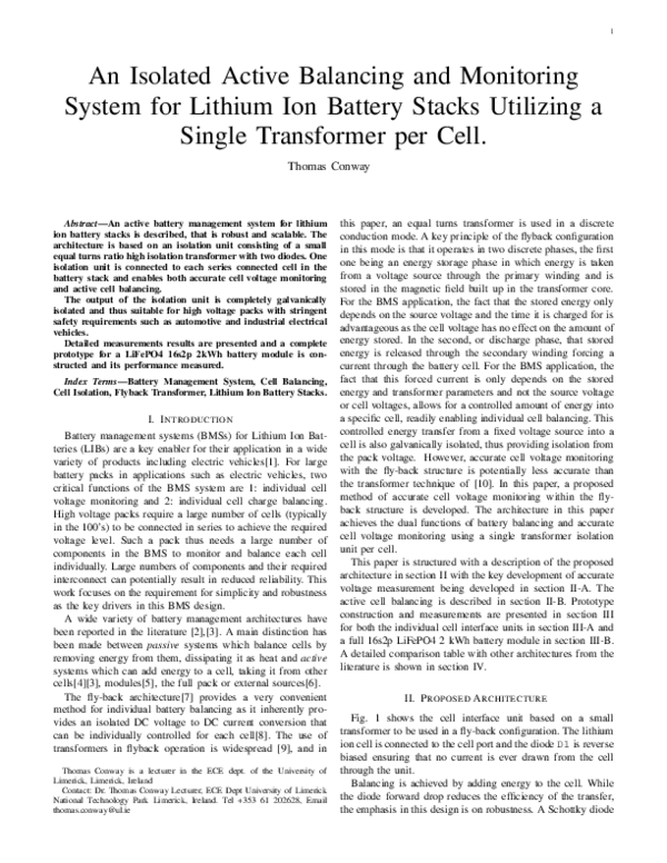 (PDF) An Isolated Active Balancing and Monitoring System for Lithium ...