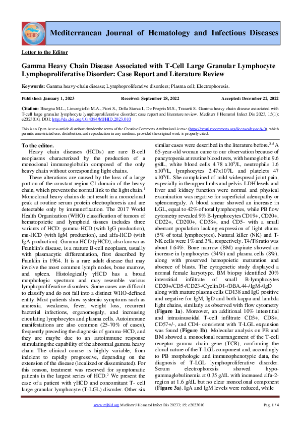 (PDF) Gamma heavy chain disease associated with T-cell large granular ...