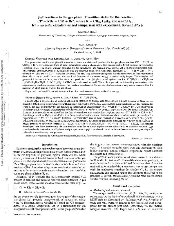 (PDF) SN2 reactions in the gas phase. Transition states for the ...