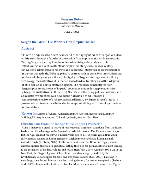 (PDF) Sargon the Great: The World's First Empire Builder