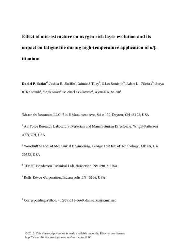 (PDF) Effect of microstructure on oxygen rich layer evolution and its ...