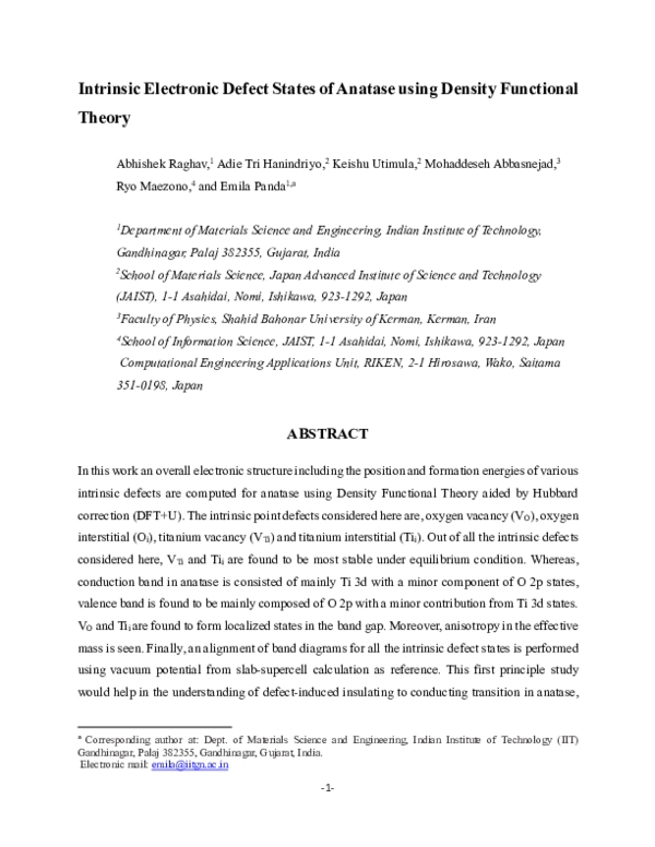 (PDF) Intrinsic electronic defect states of anatase using density ...