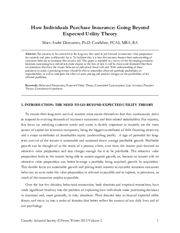 (PDF) How Individuals Purchase Insurance: Going Beyond Expected Utility ...