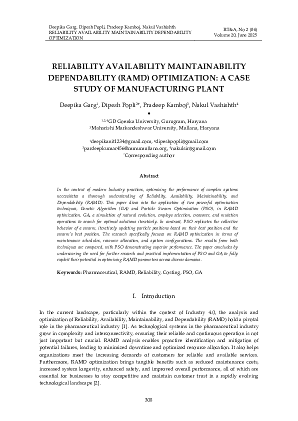 (PDF) RELIABILITY AVAILABILITY MAINTAINABILITY DEPENDABILITY (RAMD ...