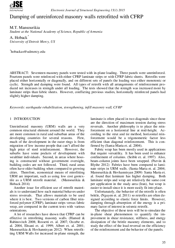 (PDF) Damping of unreinforced masonry walls retrofitted with CFRP