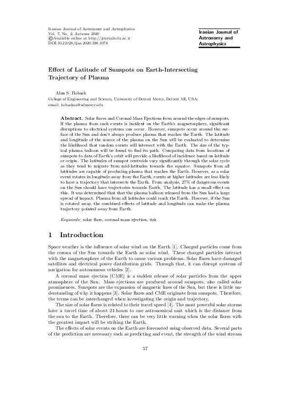 (PDF) Effect of Latitude of Sunspots on Earth-Intersecting Trajectory ...