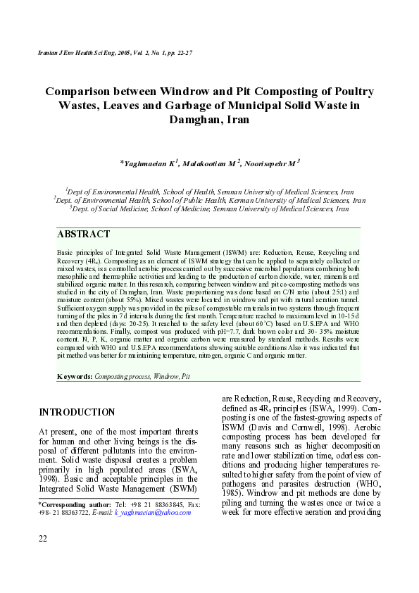 (PDF) Comparison between Windrow and Pit Composting of Poultry Wastes ...