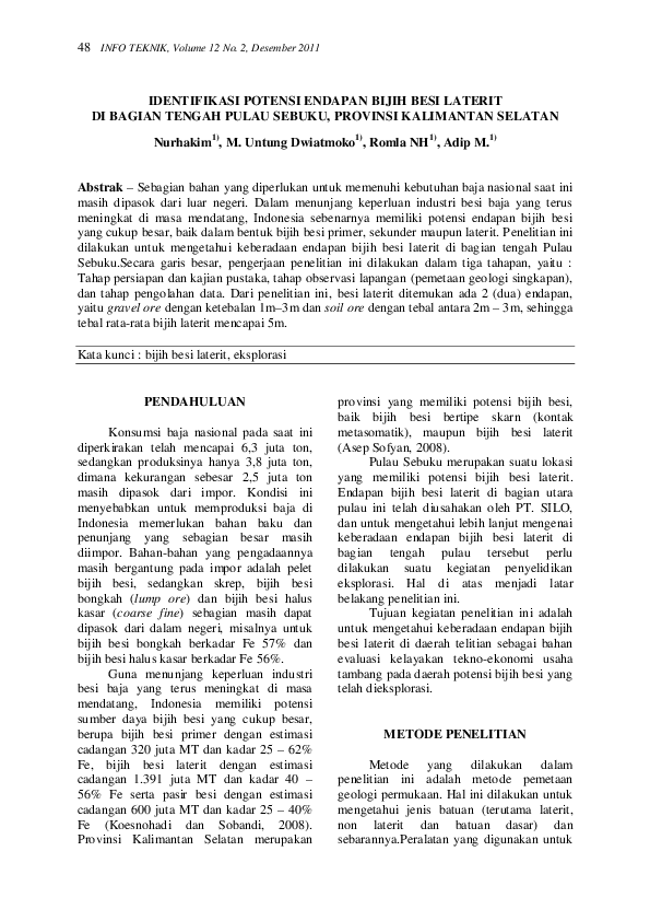 (PDF) Identifikasi Potensi Endapan Bijih Besi Laterit DI Bagian Tengah ...