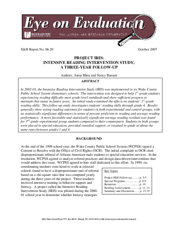 (PDF) Project Iris: Intensive Reading Intervention Study, a Three-Year ...