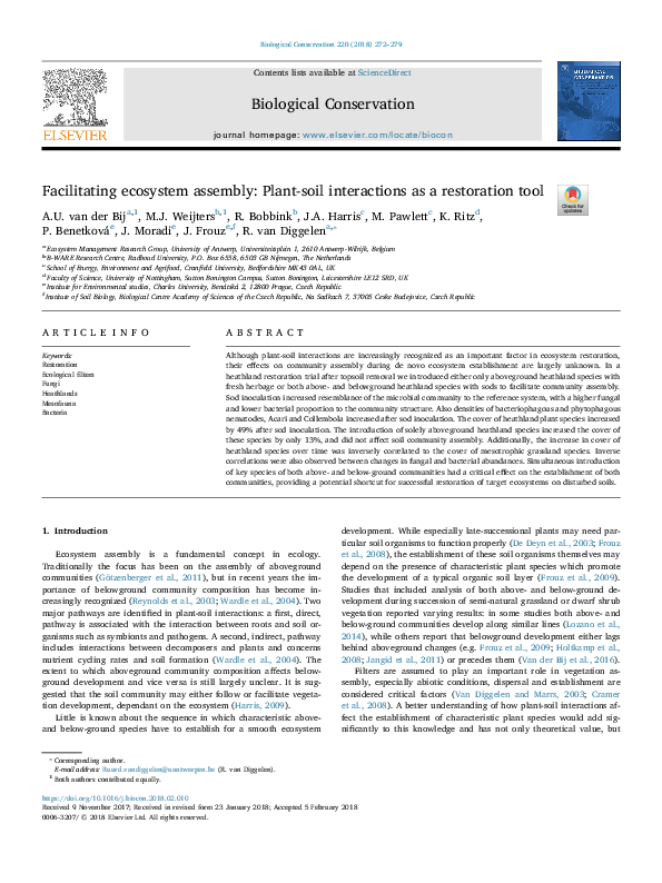 (PDF) Facilitating ecosystem assembly: Plant-soil interactions as a ...