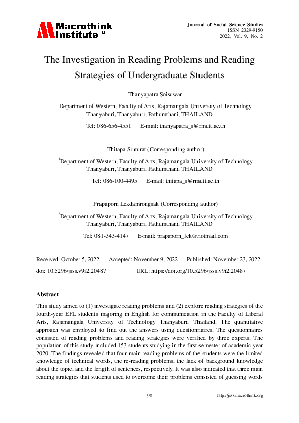 (PDF) The Investigation in Reading Problems and Reading Strategies of ...