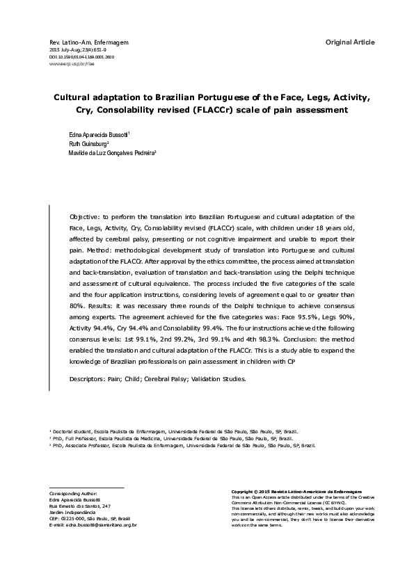 (PDF) Cultural adaptation to Brazilian Portuguese of the Face, Legs ...