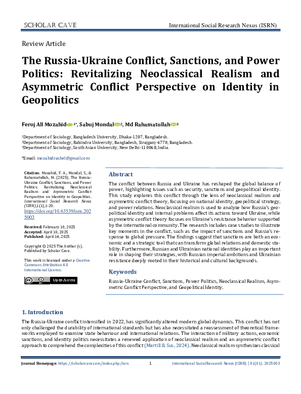 (PDF) The Russia-Ukraine Conflict, Sanctions, and Power Politics ...