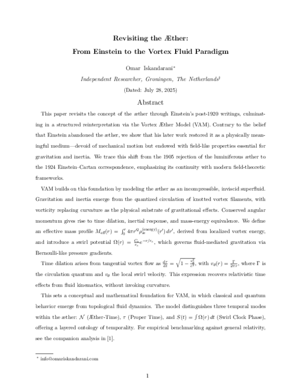(PDF) Einstein and the Æther: A Reappraisal through the Vortex Æther ...