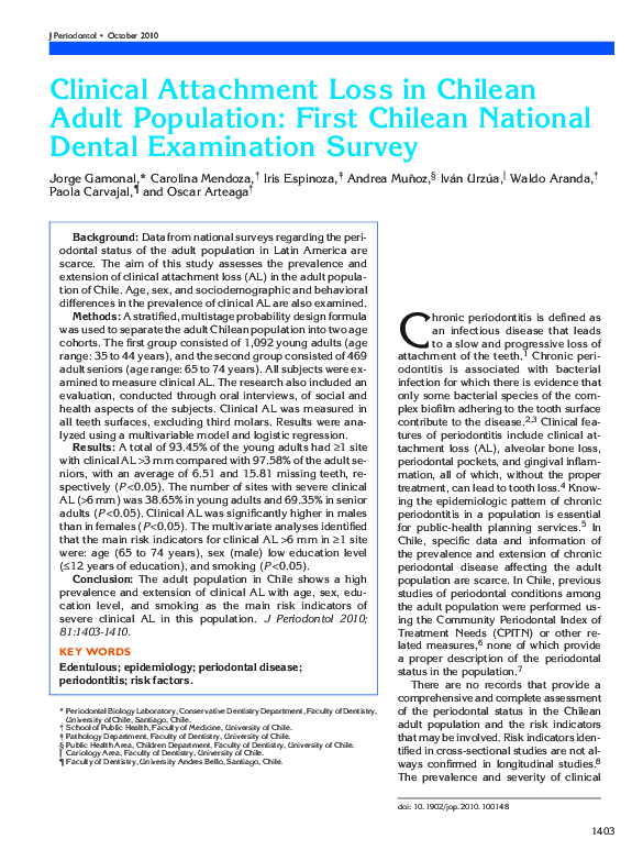 (PDF) Clinical Attachment Loss in Chilean Adult Population: First ...