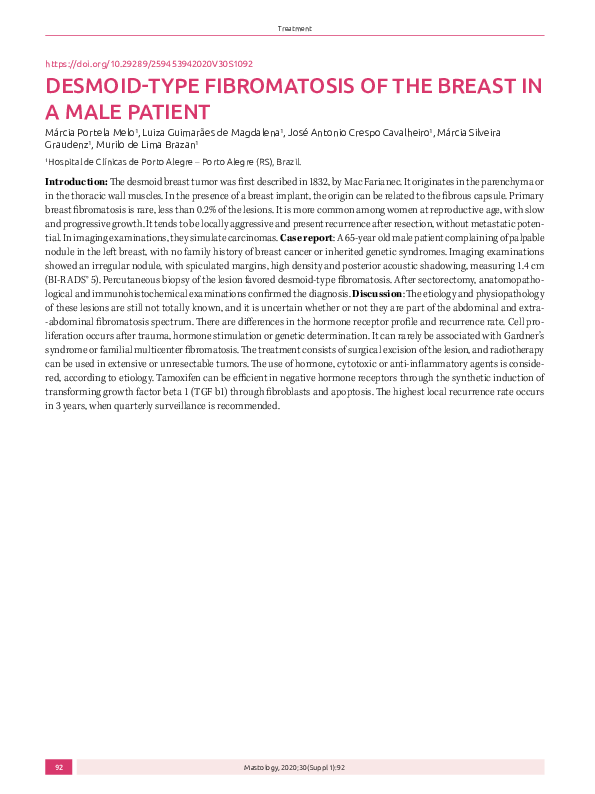 (PDF) Desmoid-type fibromatosis of the breast in a male patient