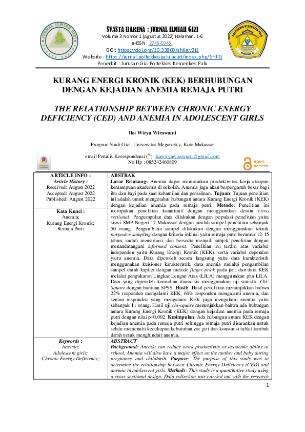 (PDF) Kurang Energi Kronik (KEK) Berhubungan dengan Kejadian Anemia ...