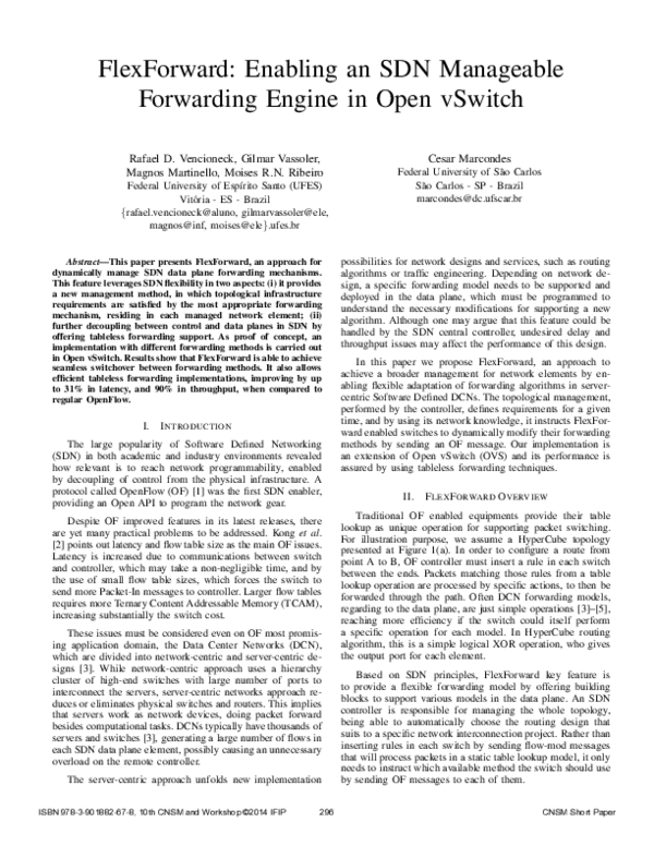 (PDF) FlexForward: Enabling an SDN manageable forwarding engine in Open vSwitch